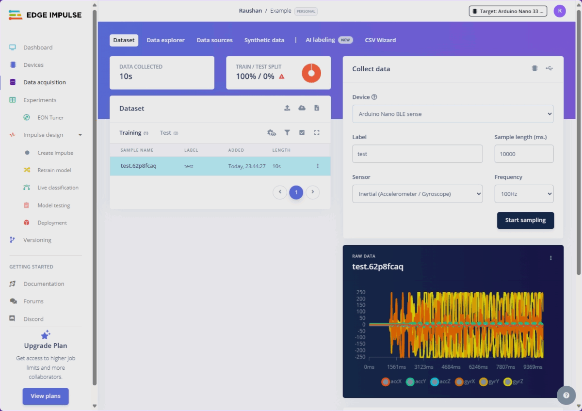 Getting Started with Edge Impulse on Arduino Nano 33 BLE Sense