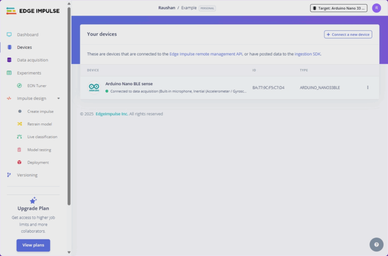 Getting Started with Edge Impulse on Arduino Nano 33 BLE Sense